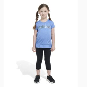 adidas Girls' 2-Piece Mélange Tee & Capri Tight Set, Blue Fusion Heather, 3T