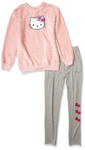 hello kitty girls' faux fur sweatshirt and legging set, pink, 18m