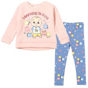 cocomelon jj toddler girls pullover fleece sweatshirt and pants set blue/pink 3t