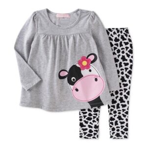 coralup little girls 2-piece t-shirt & pant set(cow) s4018(7t,grey)