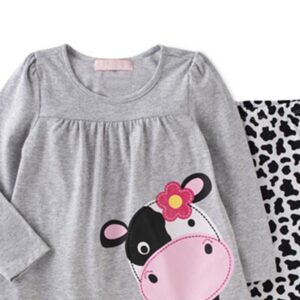 Coralup Little Girls 2-Piece T-Shirt & Pant Set(Cow) S4018(7T,Grey)