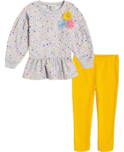 kids headquarters girls 2 pieces legging set, heather/yolk yellow, 2t us