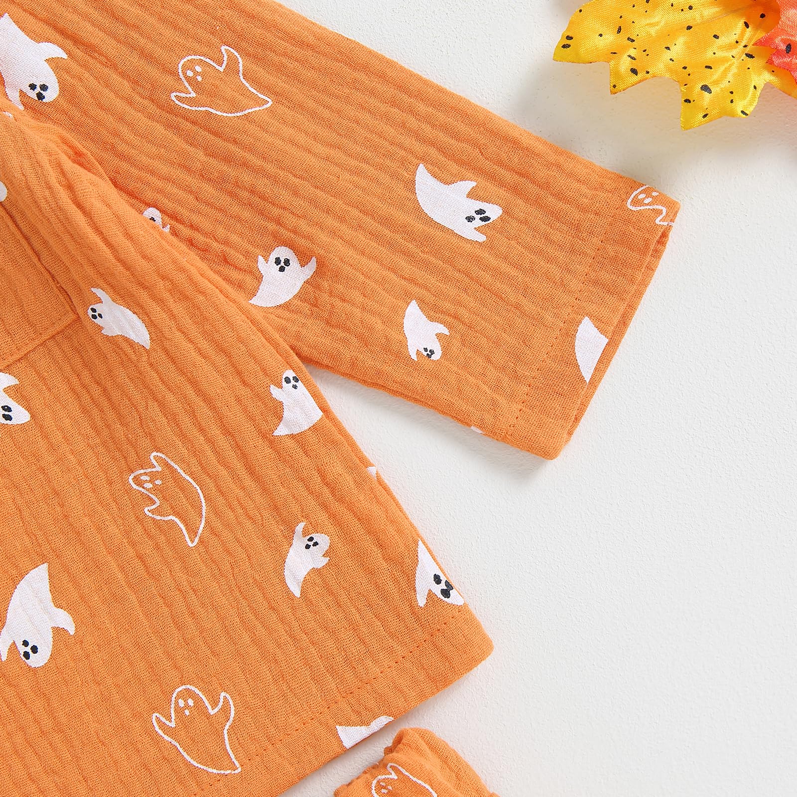 KtwHarnu Toddler Baby Boy Girl Halloween Clothes Pumpkin Print Cotton Linen Long Sleeve Buttons T-Shirt Drawstring Pants Set (Orange, 6-12 Months)