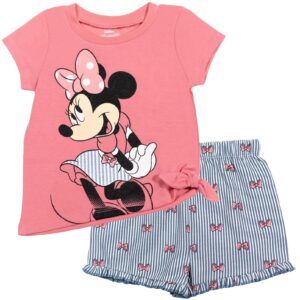 disney minnie mouse little girls graphic t-shirt & shorts pink/white/blue 6