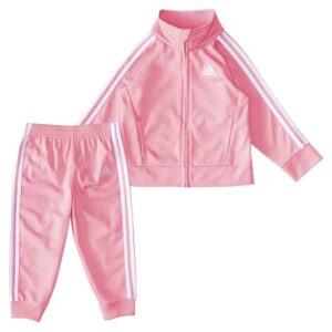 adidas girls 2-piece track suit with & pants zip front classic tricot jacket and joggers set, white multi, 2t us