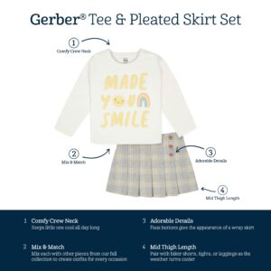 Gerber Baby Girls Toddler 2-Piece Long-Sleeve Tee & Pleated Skirt Set, Smile Plaid, 18 Months