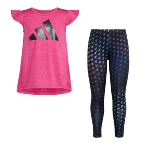 adidas girls' 2-piece mélange tee & aop long tight set, semi lucid fuchsia heather, 4t