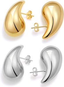 teardrop earring set dupes lightweight chunky gold and silver hoop earrings for women.water droplets hypoallergenic earring fashion jewelry for women girls 2pcs