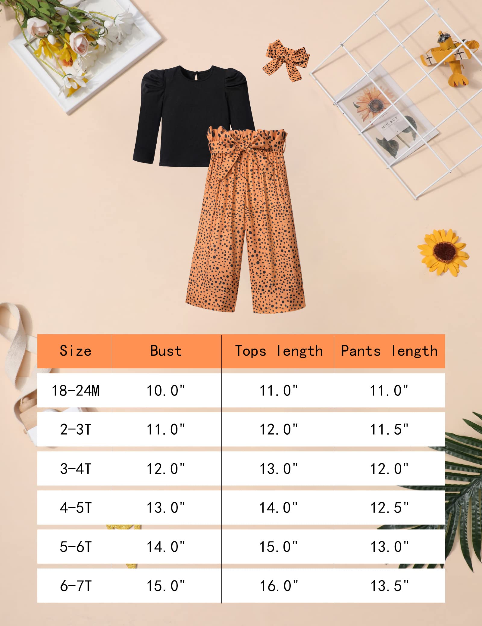 MIGU Toddler Girl Clothes 4T-5T Girls Fashion Clothes Black Round Neck Puff Sleeves Knitted Shirt Long Sleeve Top Leopard Print Spotted Pants Headband 3Pcs Girls Gifts Set