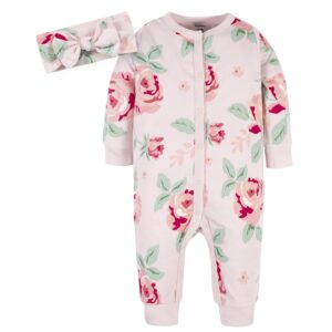 gerber baby girls boutique 2-piece coverall & headband set, pink rose, 6-9 months us