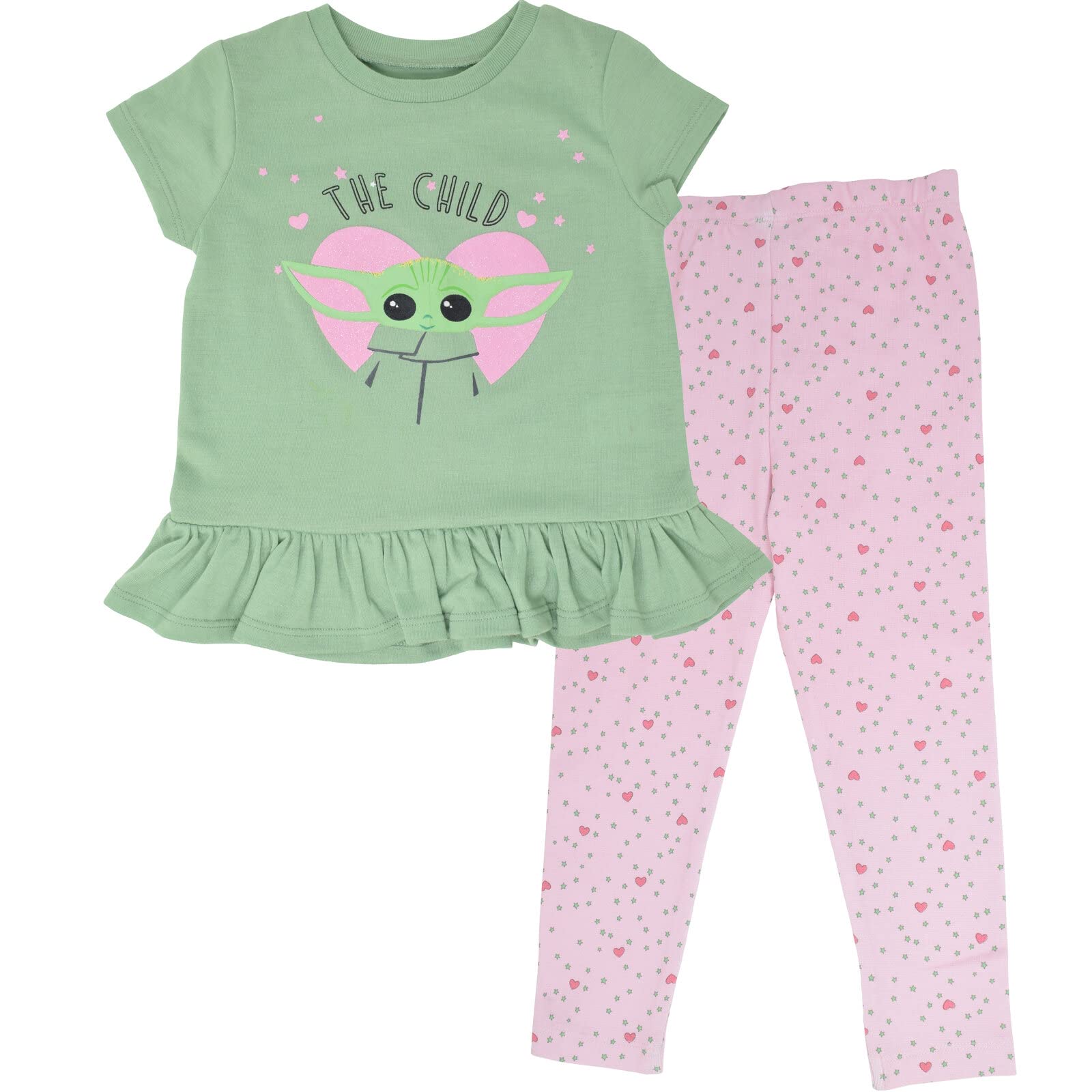 STAR WARS The Mandalorian The Child Toddler Girls T-Shirt and Leggings Outfit Set Green 2T