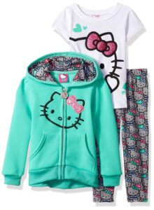 hello kitty big girls' 3 piece hooded legging set , mint, 12