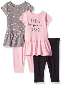 hanes baby flexy set-2 short sleeve tunics with 2 leggings, pink fun, 12-18 months