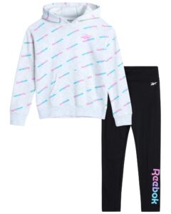 reebok girls' sweatsuit set - 2 piece hoodie sweatshirt and leggings - youth clothing set for girls (7-12), size 7, oatmeal heather