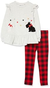 kids headquarters girls 2 pieces legging set, red plaid/heather, 6 us