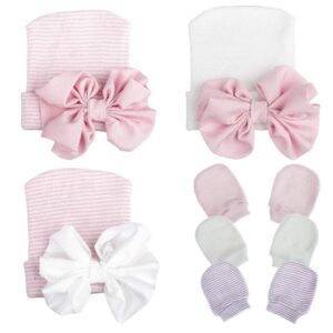 baby caps and mittens newborn hospital beanie hats no scratch gloves soft babies gift set for boys girls (style 3)