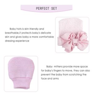 Baby Caps and Mittens Newborn Hospital Beanie Hats No Scratch Gloves Soft Babies Gift Set for Boys Girls (Style 3)