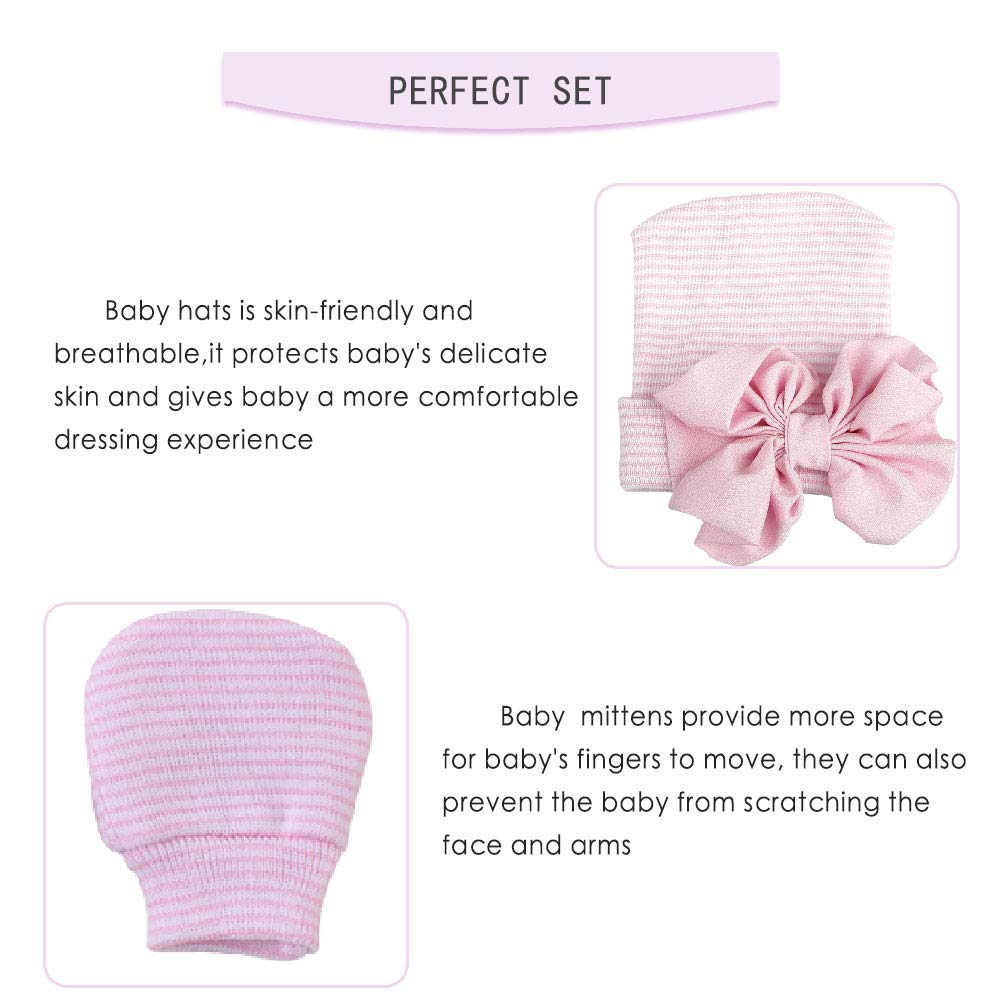 Baby Caps and Mittens Newborn Hospital Beanie Hats No Scratch Gloves Soft Babies Gift Set for Boys Girls (Style 3)