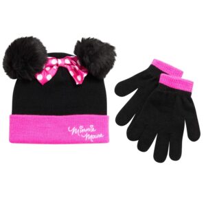 disney girls minnie mouse winter hat and mitten or glove set (toddler/little girls), size age 4-7, minnie polka dot bow gloves