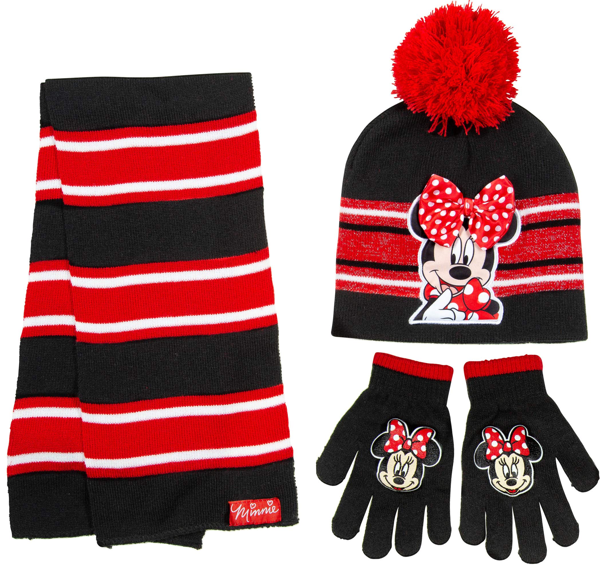 Disney Minnie Mouse Girls 3 Piece Beanie Hat Scarf and Glove Set [4015]