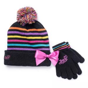 nickelodeon little girl's jojo siwa winter hat and glove set with bow, age 4-7 (black)