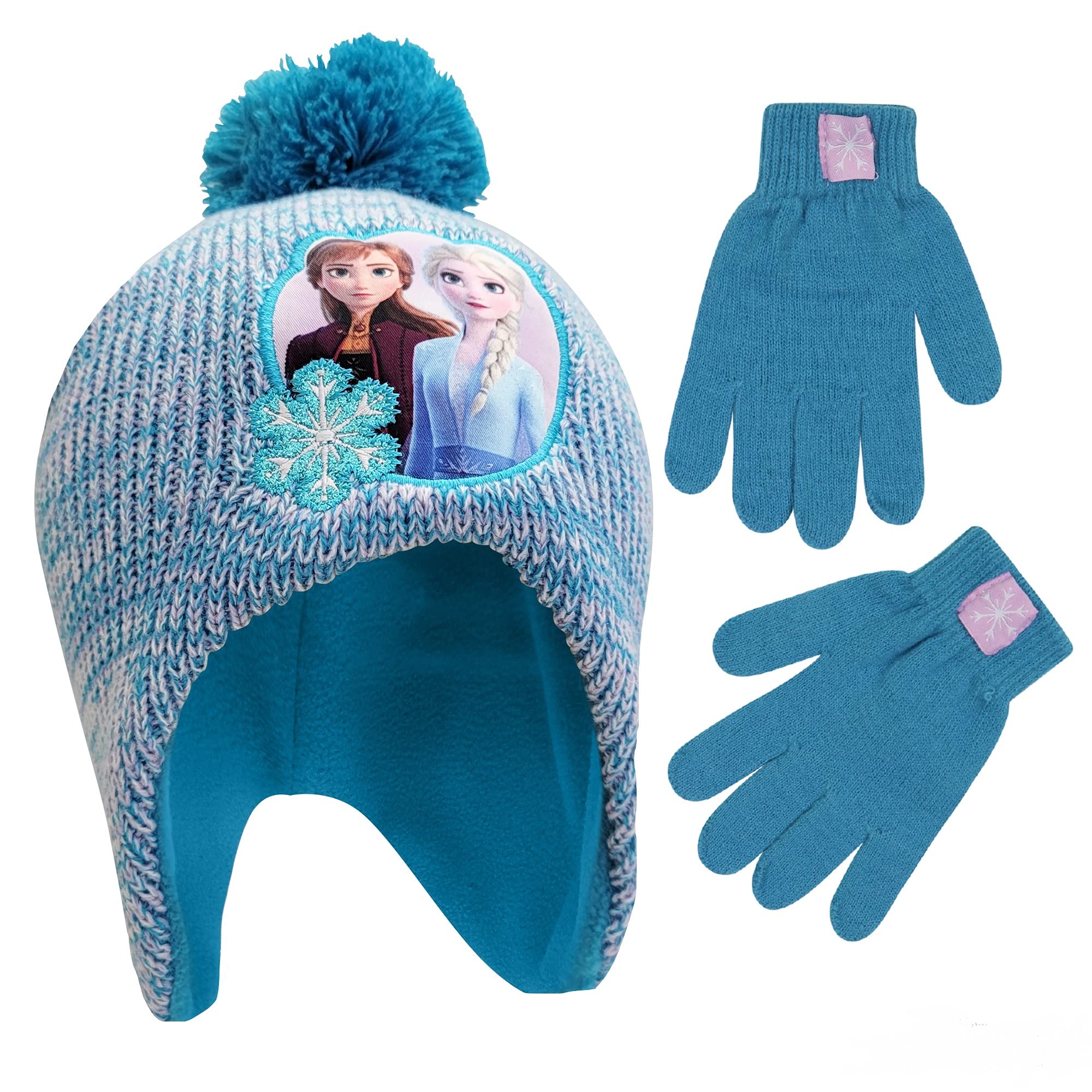 Disney Frozen Winter Hat and Kids Gloves Set, Elsa and Anna Beanie for Ages, Pantone/Silver, Little Girl Age 4-7