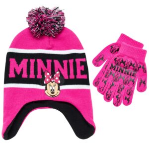 Disney Girls Minnie Mouse Winter Hat and Mitten or Glove Set (Toddler/Little Girls), Size Age 4-7, Minnie Pink With Black Gloves