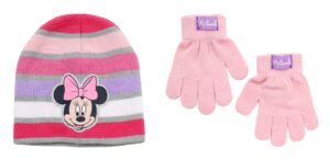 disney girl's minnie mouse winter hat and glove set, ages 6-13, pink