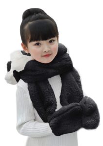 kids toddler cartoon fleece hat gloves scarf 3 in 1 set girls boys winter cute warm long hoodie earflap hat a-black