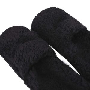 Kids Toddler Cartoon Fleece Hat Gloves Scarf 3 in 1 Set Girls Boys Winter Cute Warm Long Hoodie Earflap Hat A-Black