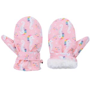 lined fleece toddler mittens kids winter warm gloves child ski gloves waterproof snow baby mitten for boys girls pink seahorse l