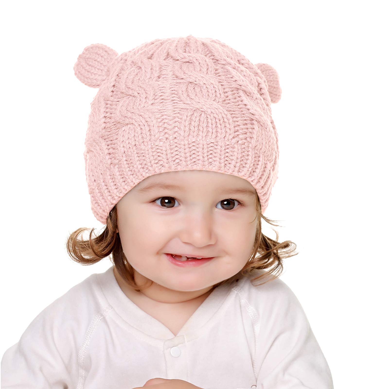 Baby Hat and Mitten Set Knit Baby Winter Hat Mittens for Newborn Girl Infant Beanies for Boys Kids Gloves Pink 6-12 Months