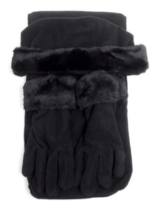 girl's 6-12 black faux fur trimmed matching gloves, scarf winter set