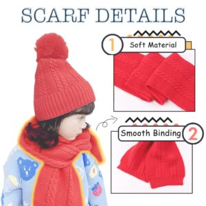 Kids Winter Hat Scarf Mittens Set Toddler Knitted Beanie Girls Fleece Children Neck Warmer Boys Warm Gloves 2-7 Years (Red)