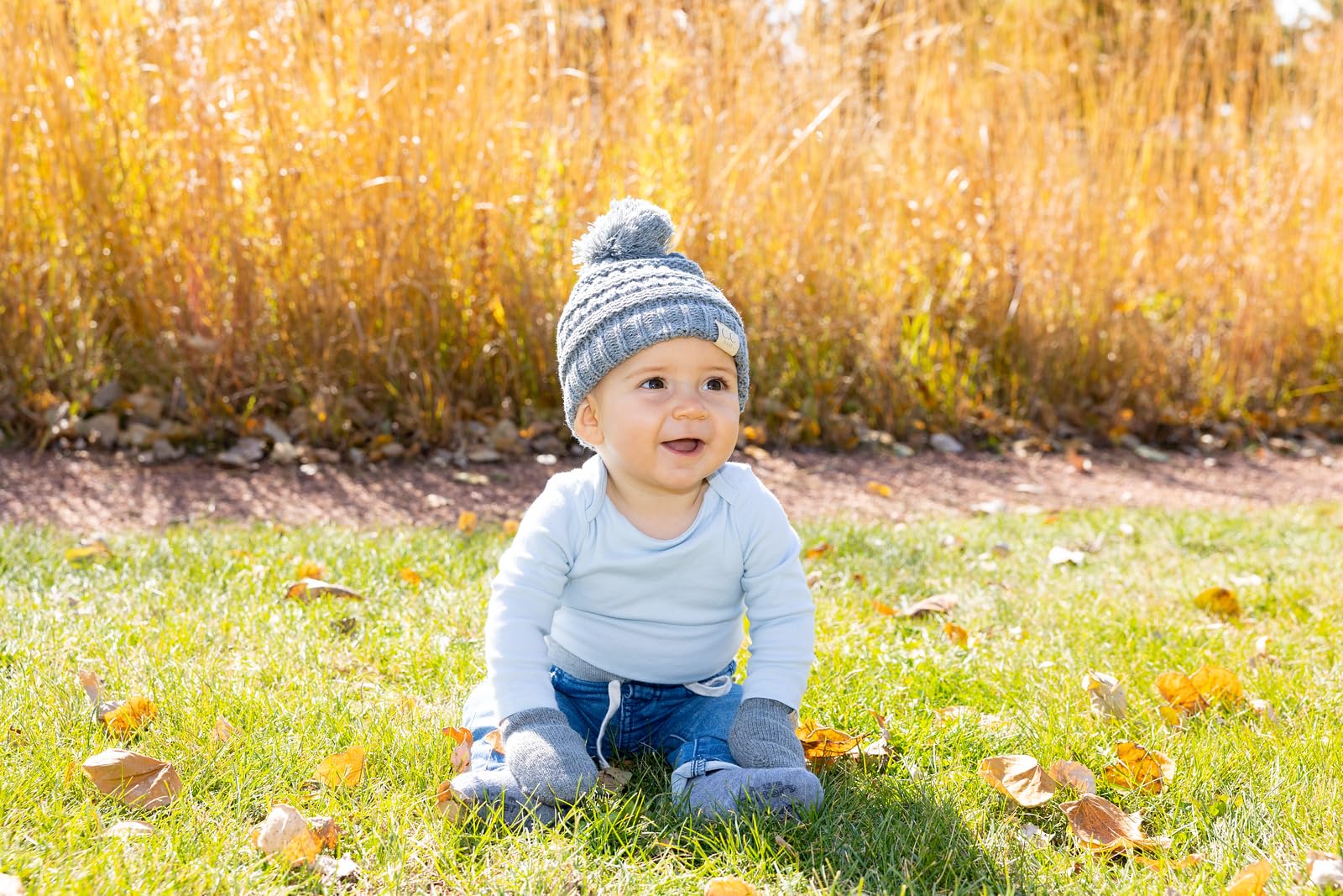 Funky Junque Infant Pom Beanie and Mittens Set - Leopard Beige