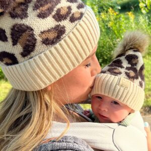 Funky Junque Infant Pom Beanie and Mittens Set - Leopard Beige