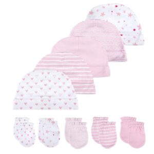 kiddiezoom baby girls' 10-piece cap and mitten bundle baby hats and mittens baby gloves sets