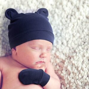 BQUBO Newborn Baby Hats Bear Ears and Mittens Sets Preemie Cotton Caps Baby Boy Girl Infant Hospital Beanie for 0-3 Months