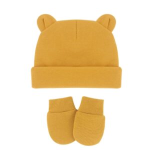 ikasus Newborn Baby Bear Ears Hats and Mittens Sets Preemie Cotton Caps Baby Boy Girl Infant Hospital Beanie 4 Sets Type 6