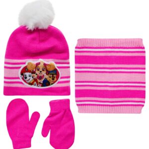 Nickelodeon Girls' JoJo Siwa or Paw Patrol Winter Hat, Gloves or Mittens, and Gaiter Set (2-7), Size Age 2-4, Paw Patrol, Mittens