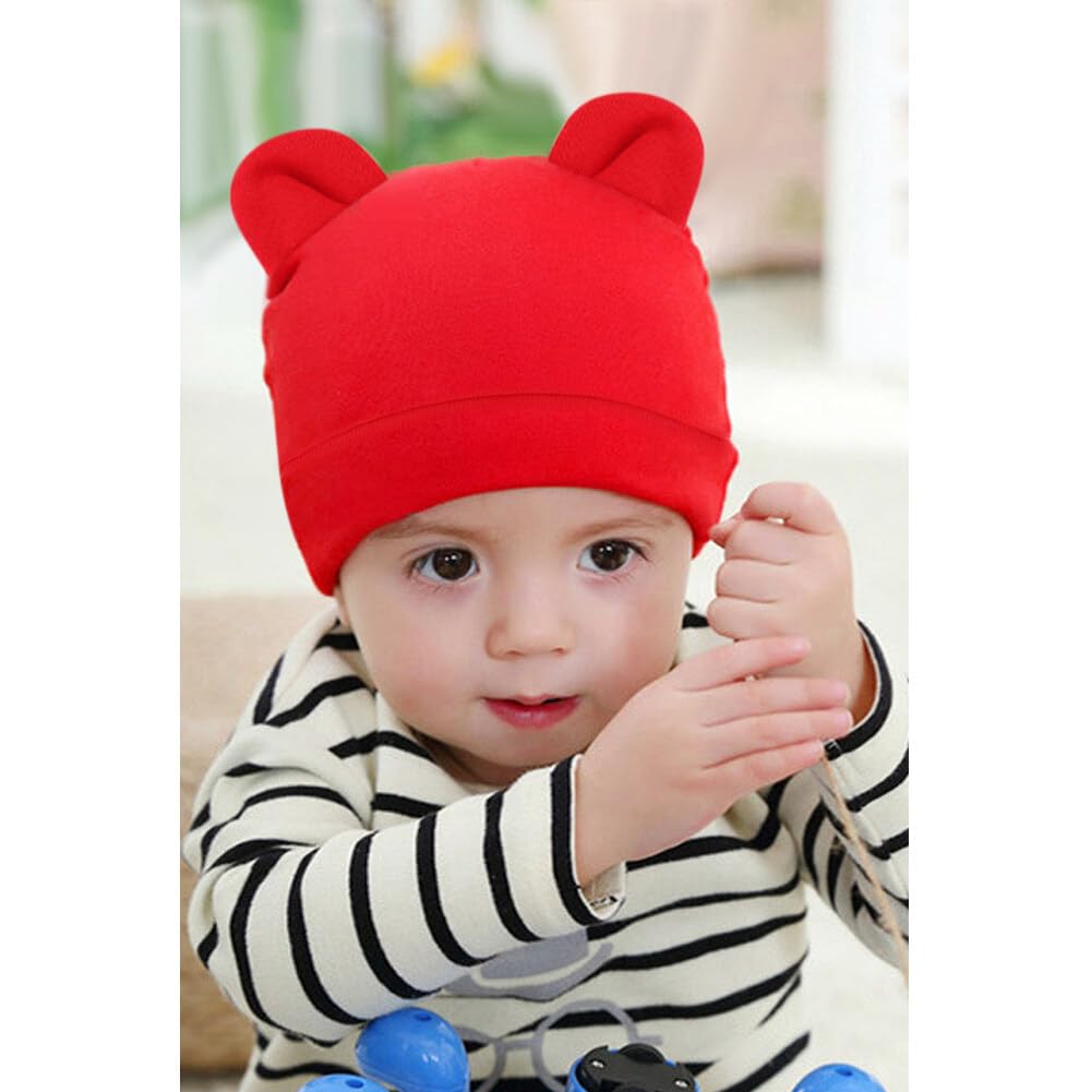 ikasus Newborn Baby Bear Ears Hats and Mittens Sets Preemie Cotton Caps Baby Boy Girl Infant Hospital Beanie 4 Sets Type 6