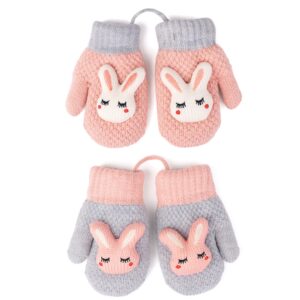 f flammi 2 pairs toddler mittens for baby boys girls winter sherpa lined warm knit mittens cartoon bunny kids gloves (1-3 years)