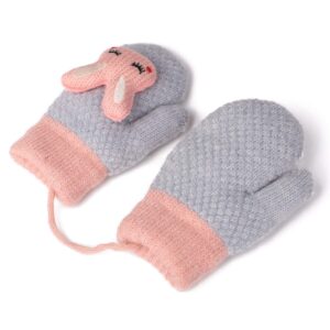 F Flammi 2 Pairs Toddler Mittens for Baby Boys Girls Winter Sherpa Lined Warm Knit Mittens Cartoon Bunny Kids Gloves (1-3 Years)