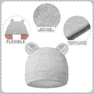 8 Pieces Newborn Baby Hats and Mittens Set, Cute Bear Ears Beanies Infant Beanie Hats No Scratch Baby Mittens Unisex Infant Mitten Gloves for 0-6 Months Baby Boys Girls