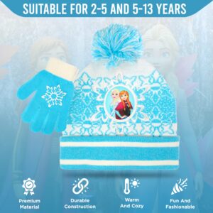 Disney Frozen Girls and Toddler Beanie Hat and Toddler Snow Gloves, Elsa and Anna Kids Toddler Winter Hat with Snow Gloves