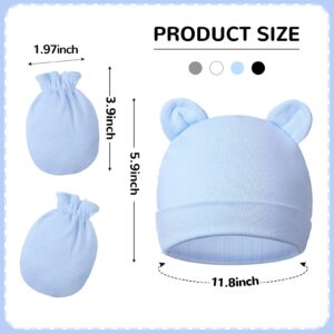 8 Pieces Newborn Baby Hats and Mittens Set, Cute Bear Ears Beanies Infant Beanie Hats No Scratch Baby Mittens Unisex Infant Mitten Gloves for 0-6 Months Baby Boys Girls