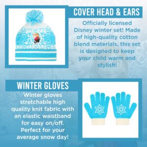 Disney Frozen Girls and Toddler Beanie Hat and Toddler Snow Gloves, Elsa and Anna Kids Toddler Winter Hat with Snow Gloves