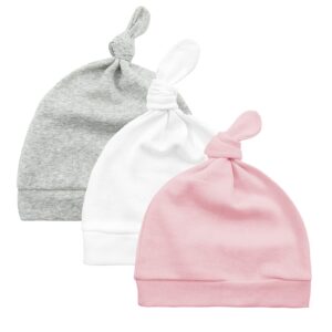 newborn hats for girls hospital preemie hats winter infant caps baby beanie 0-6 months for boys 3 pack pink & white & grey