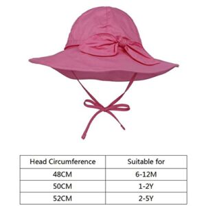 Kid's Solid Sun Hat Wide Brim UPF 50+ Hat for Toddler Boys Girls Adjustable Bow Bucket Hat Newborn (Pink, 6-12 Months)