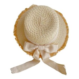 hiking kids gear children's girls sunscreen hat summer bow sun hat hat braided hat beach hat sun pool (beige, one size)